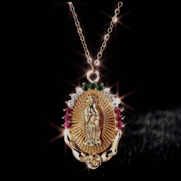 Jewelry | Our Lady Of Guadalupe Golden Necklace Adorned W Multicolored ...